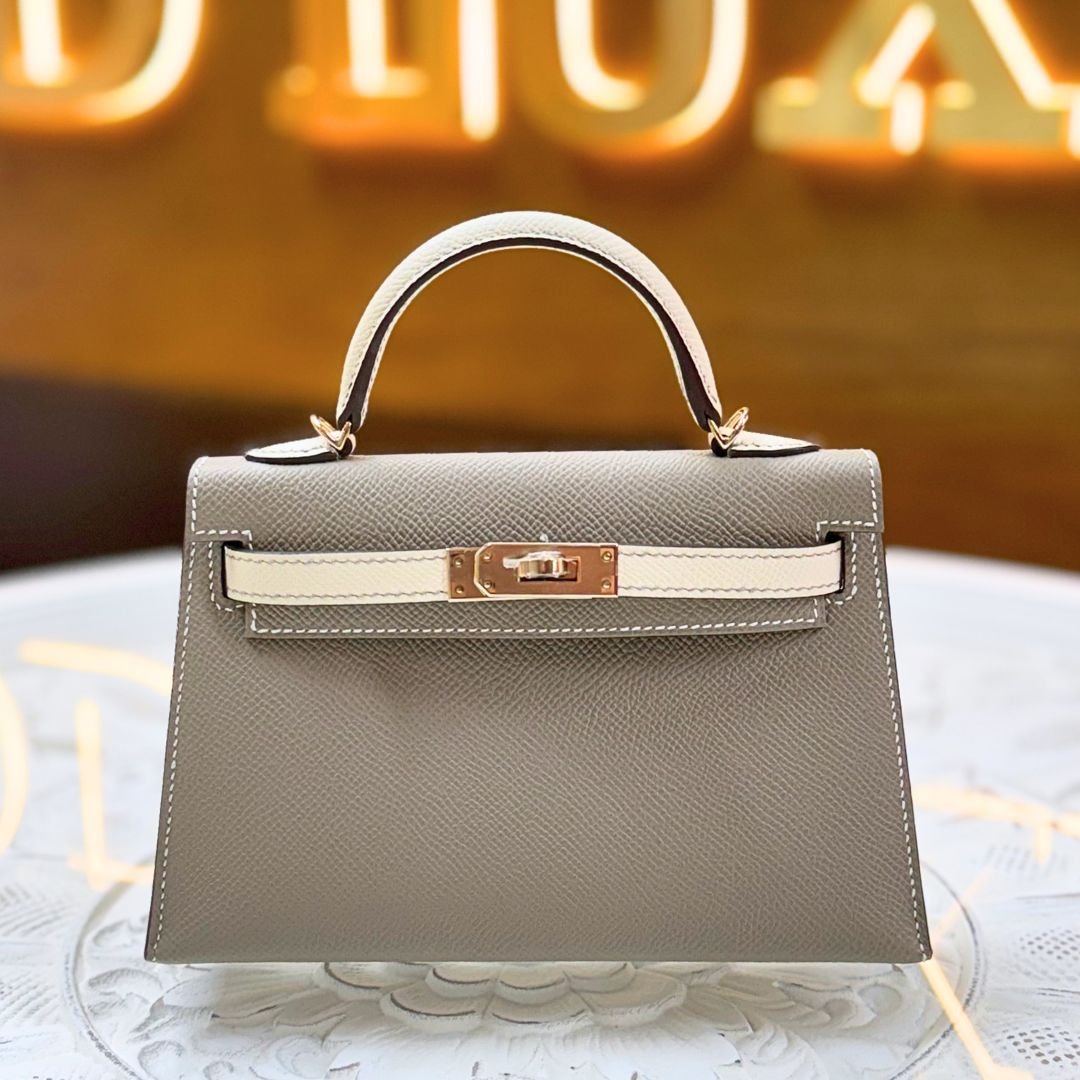 Mini Kelly 2 M8銀河灰拼奶昔白 玫瑰金扣 Epsom B Stamp | Everuts