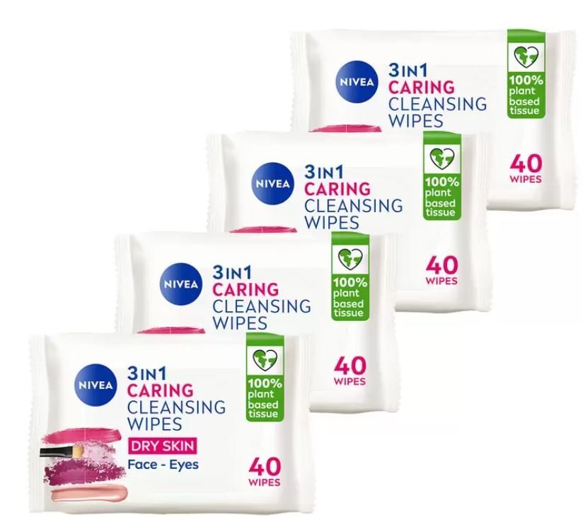 Nivea Biodegradable Face Wipes, 4 x 40 Wipes | Everuts
